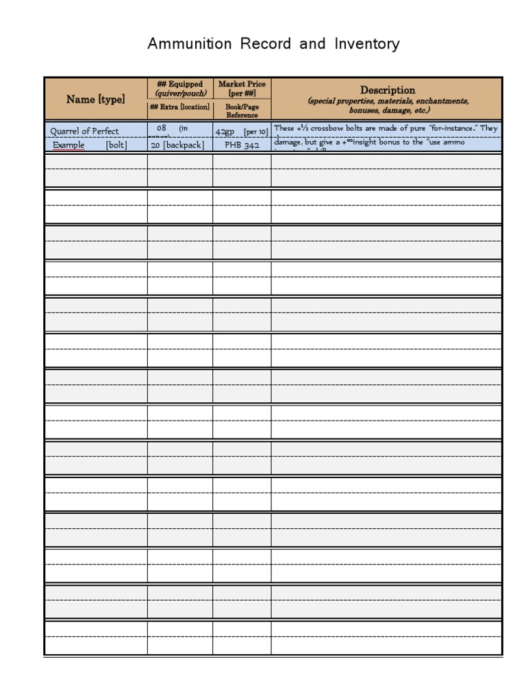 Ammunition Record and Inventory: Name (Type) Description | PDF