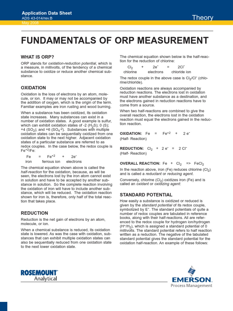 Fundamentals Of Orp Measurement Pdf Redox Ph