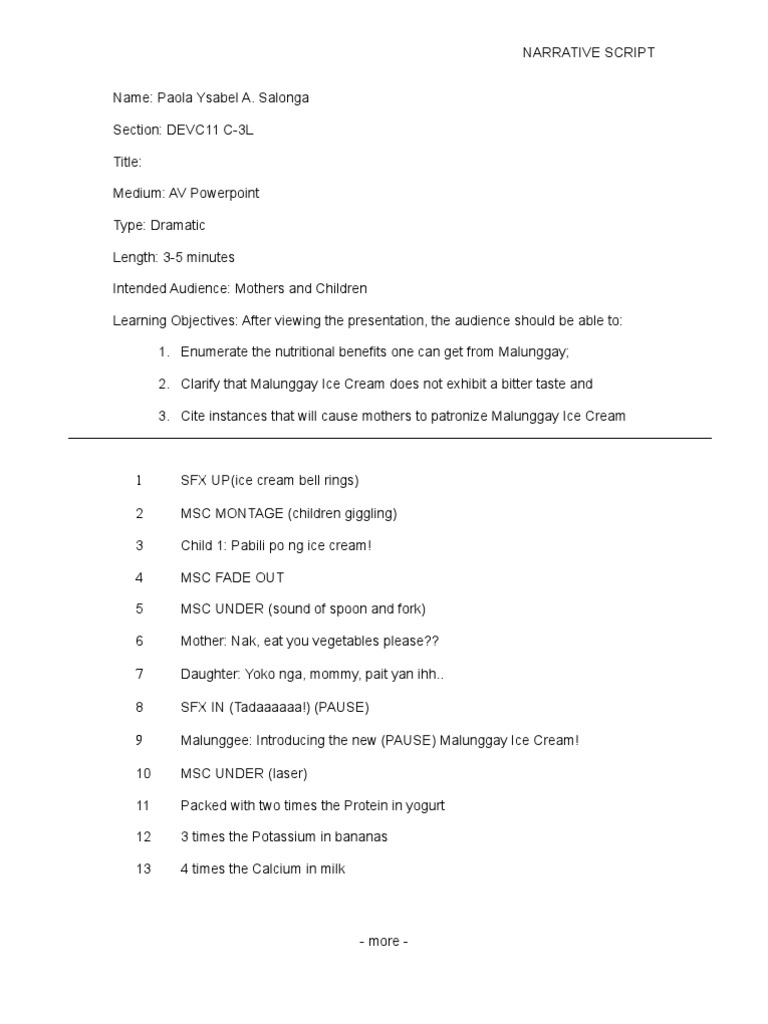 DEVC11 Malunggay - AVP Narrative Script | PDF | Foods | Food And Drink