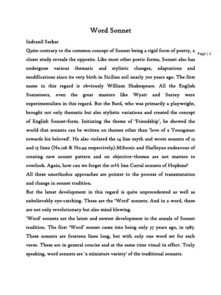 Word Sonnets | PDF | Sonnets | Poetic Form