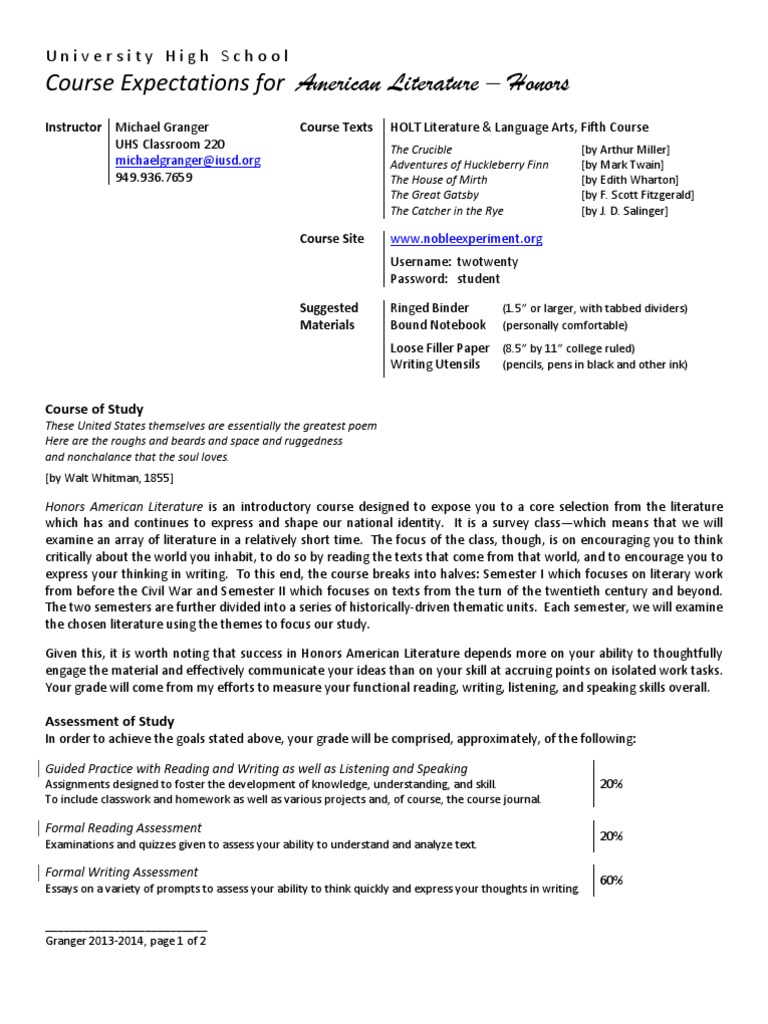 13-14 Al H - Course Expectations Syllabus | PDF | Educational ...