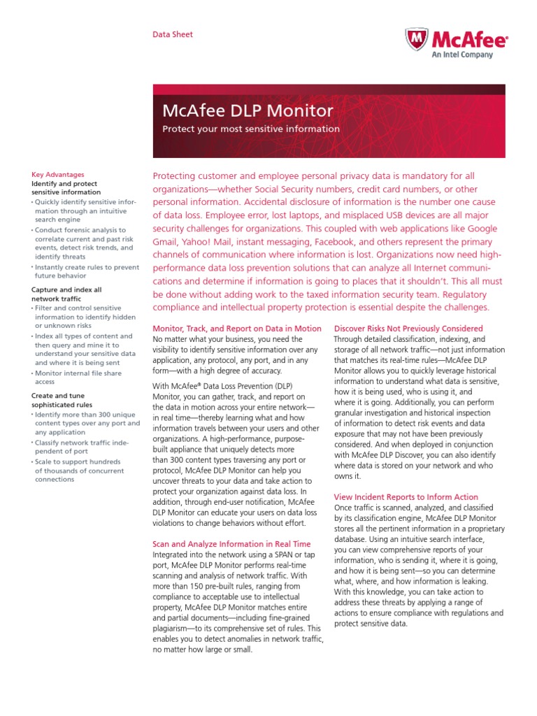 McAfee DLP Monitor Datasheet | PDF | Information Security | Information Sensitivity