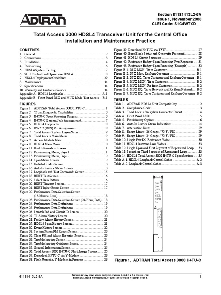 Total Access 3000 HDSL4 Transceiver Unit For The Central Office ...