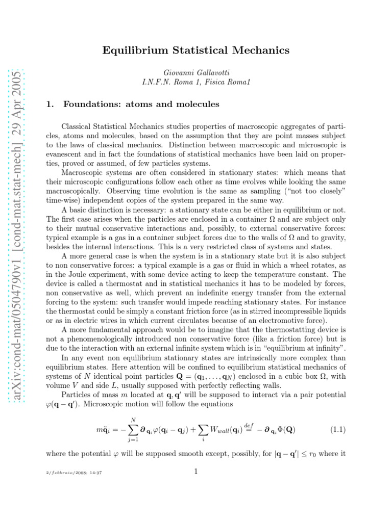 Equilibrium Statistical Mechanics | PDF | Gases | Thermodynamic Equilibrium