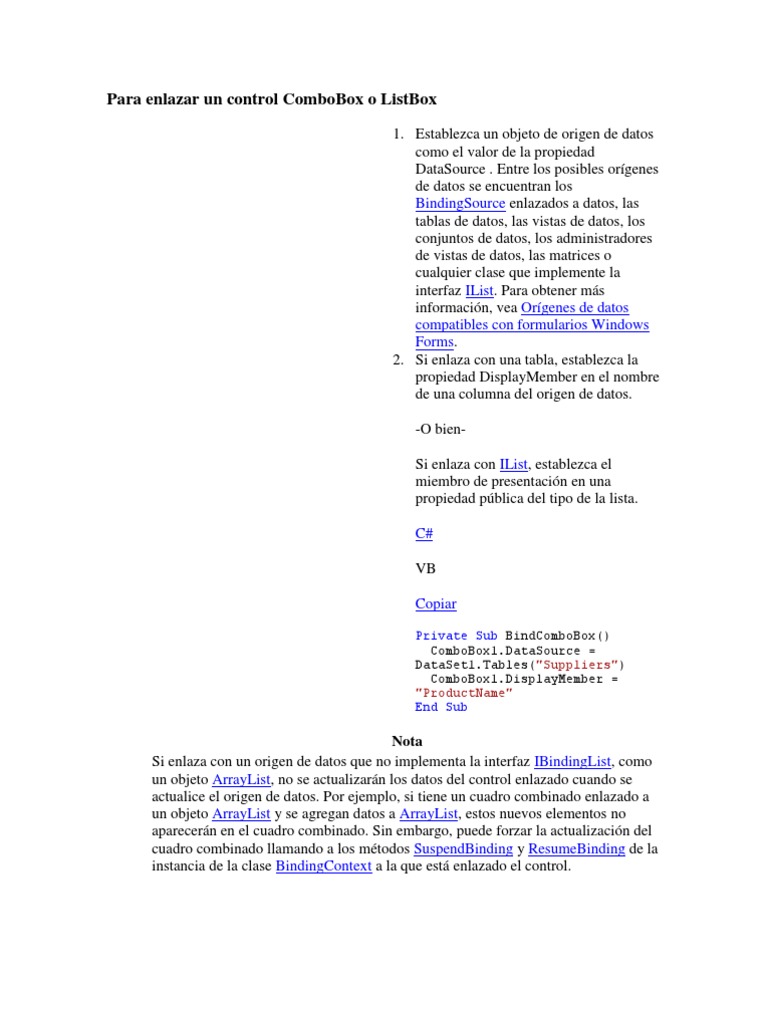 Para Enlazar Un Control ComboBox o ListBox | PDF | Áreas de informática | Informática