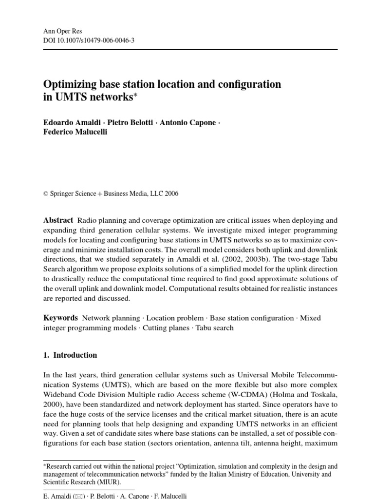 Optimizing Base Station Location and Configuration in UMTS Networks Ation | PDF | Cellular ...