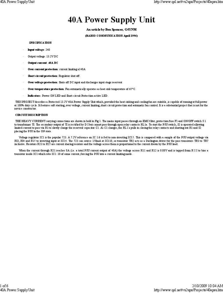 40A Power Supply Unit | PDF | Power Supply | Rectifier