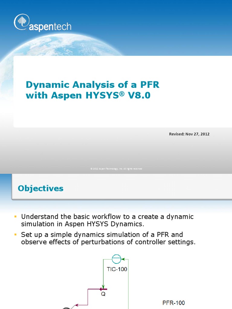 Dynamic Analysis of A PFR With Aspen HYSYS V8.0: Revised: Nov 27, 2012 ...