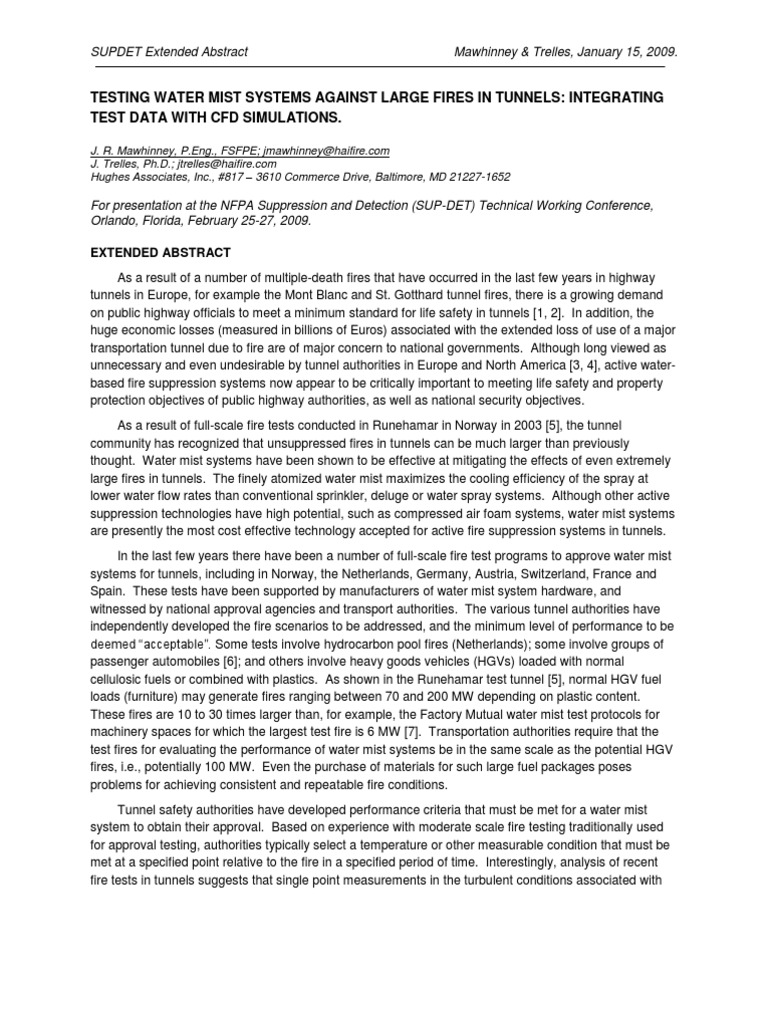 Water Mist Systems in Tunnel Fire Testing | PDF | Computational Fluid ...
