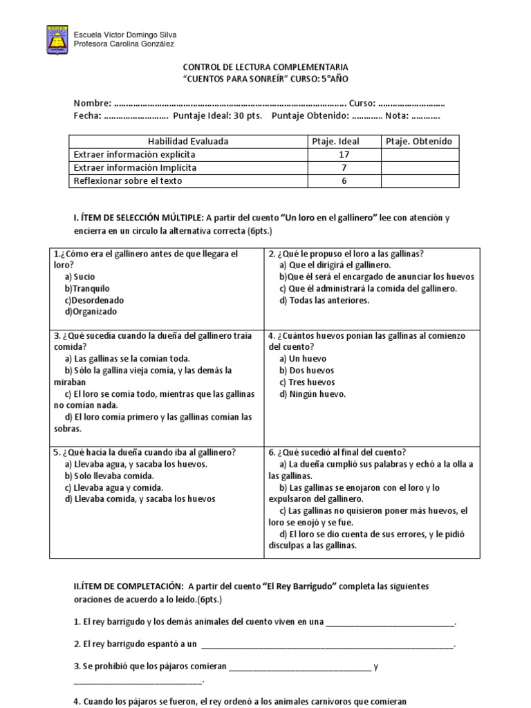 Control de Lect - Cuentos para Sonreir | PDF | Ocio