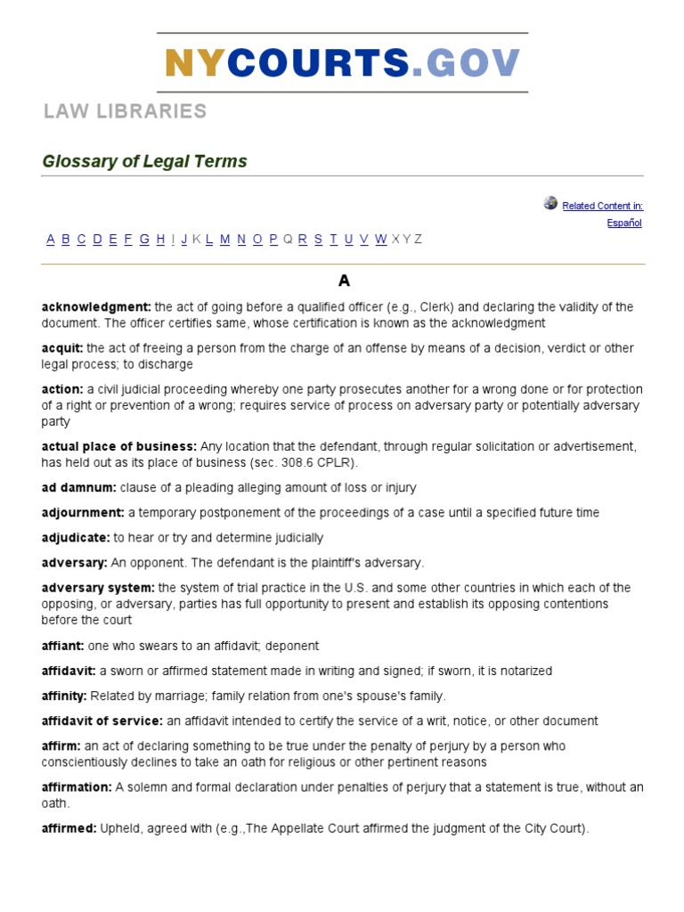 Law Libraries: Glossary of Legal Terms | PDF | Lawsuit | Judgment (Law)