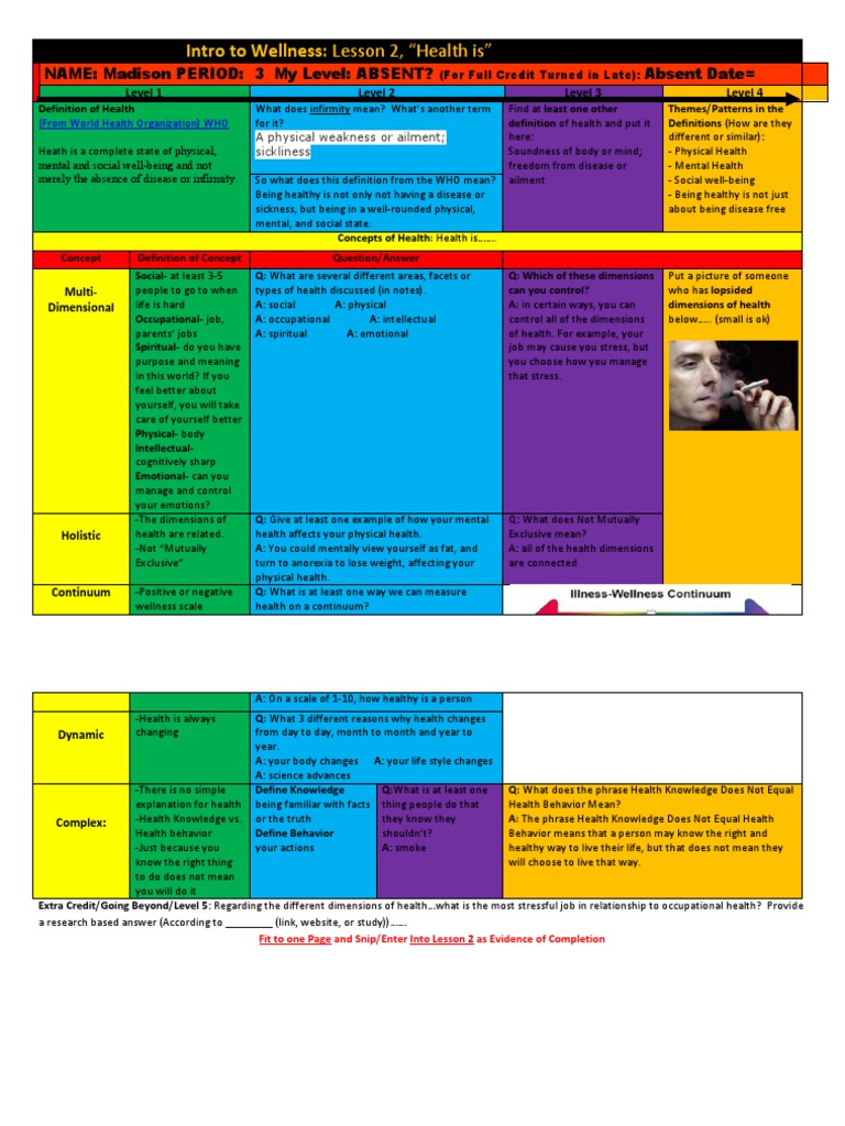 Intro To Wellness-Lesson 2-Health Is...... UPDATEDdocx | PDF | Well ...