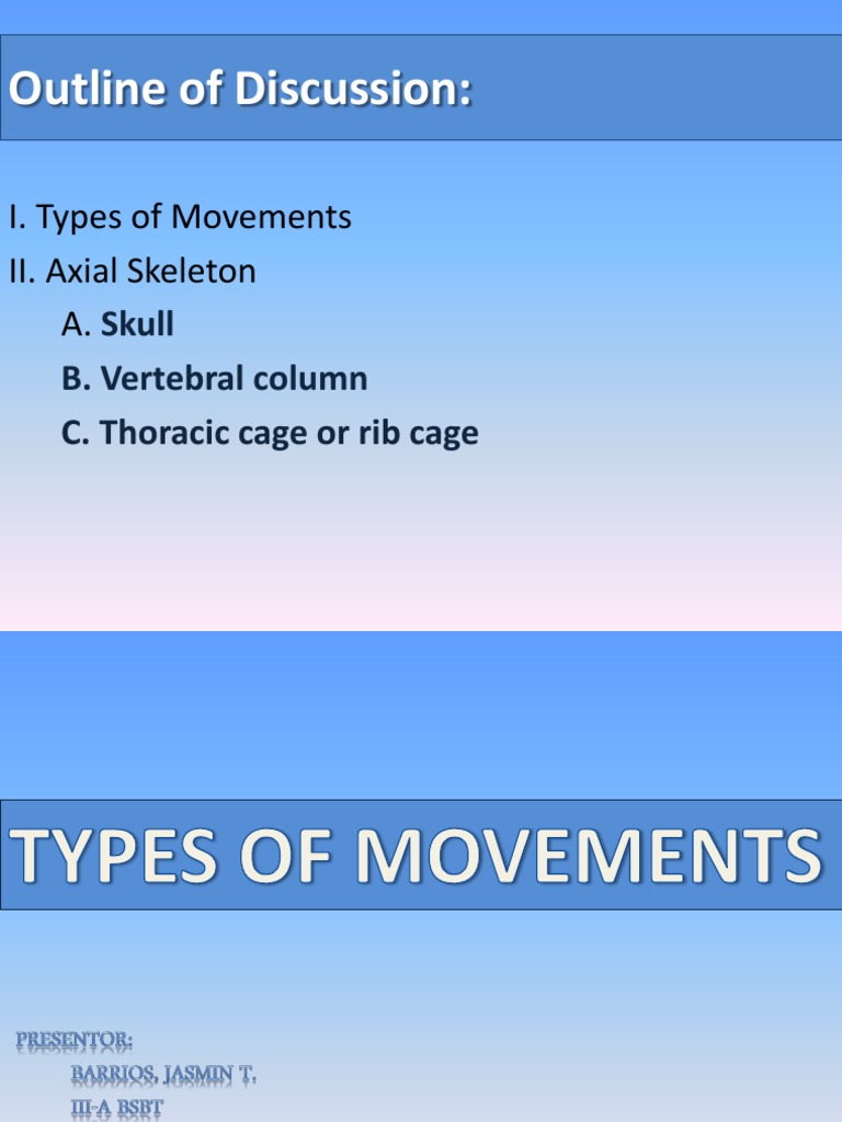 Outline of Discussion:: I. Types of Movements II. Axial Skeleton A ...