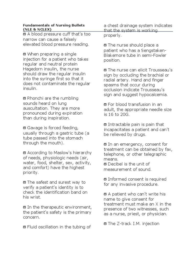 Fundamentals of Nursing Bullets (Nle & Nclex) | Download Free PDF ...