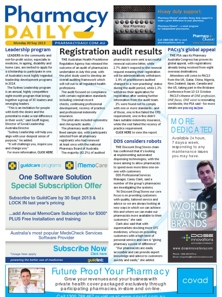 Pharmacy Daily For Mon 09 Sep 2013 - Registration Audit, FIP Education ...