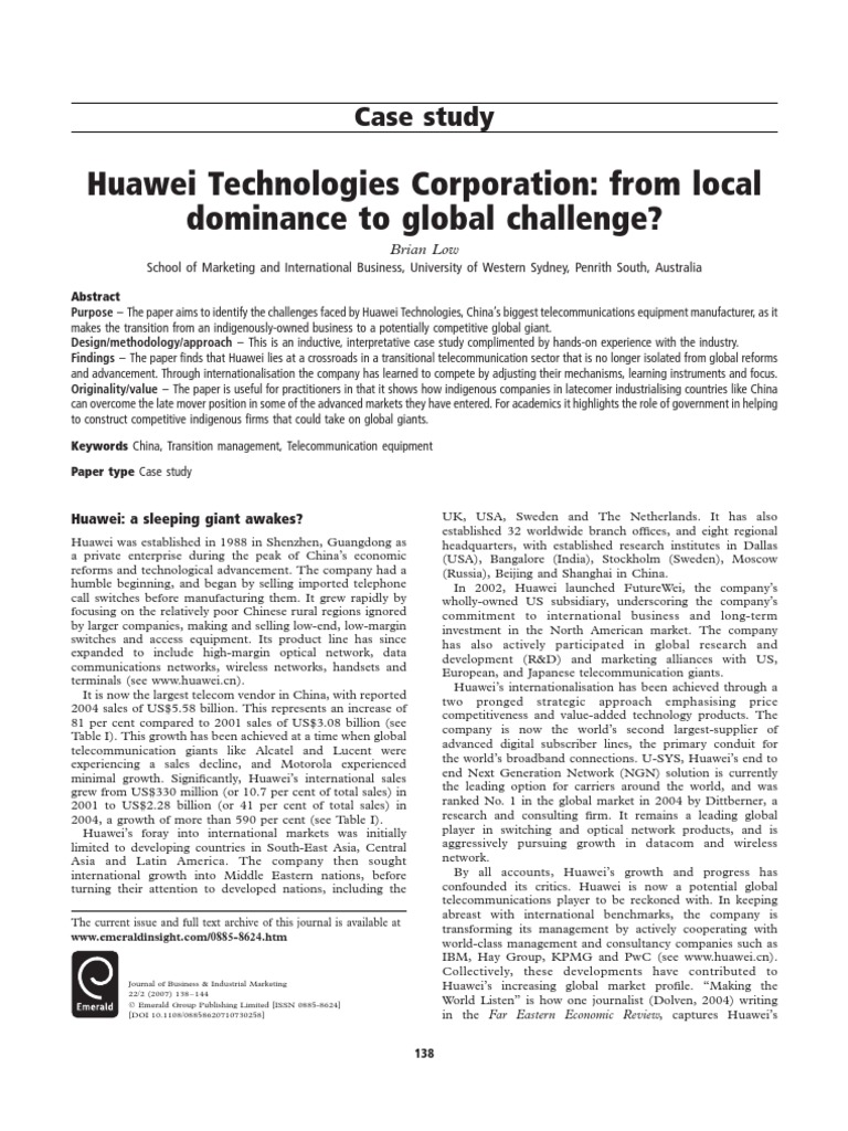 Huawei Tecnologies Corporation Case Study | PDF | 3 G | China