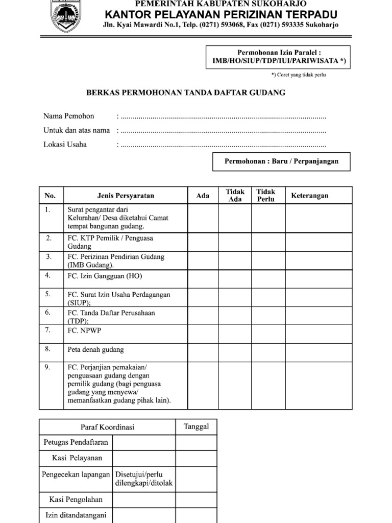 Form Tanda Daftar Gudang | PDF
