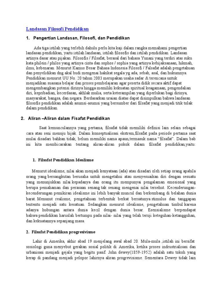 Landasan Filosofi Pendidikan dan Alirannya | PDF