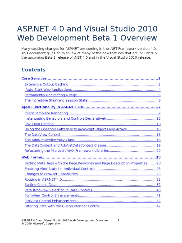 4.0 and Visual Studio 2010 Web Development Beta 1 Overview | PDF | Ajax ...