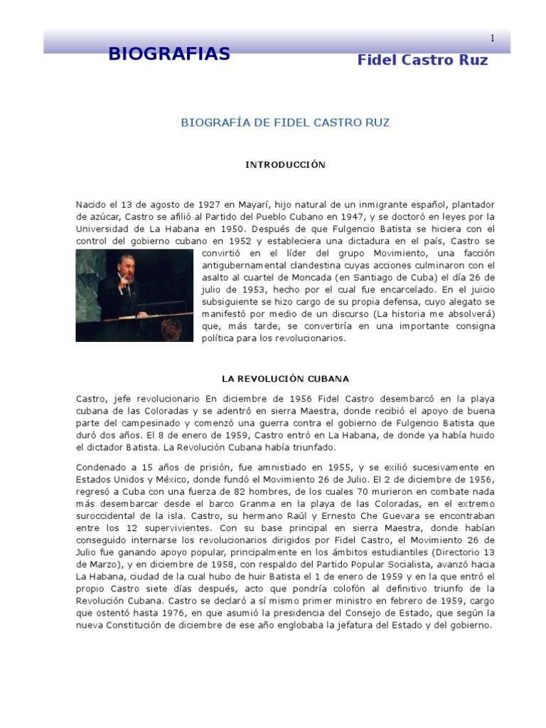 BIOGRAFÍA DE FIDEL CASTRO RUZ | PDF | Fidel Castro | Cuba