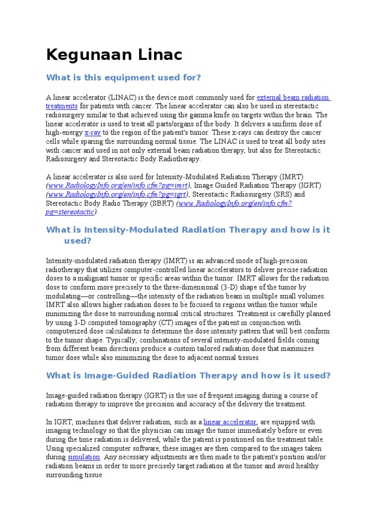 Kegunaan Linac Pdf Radiation Therapy Medical Imaging