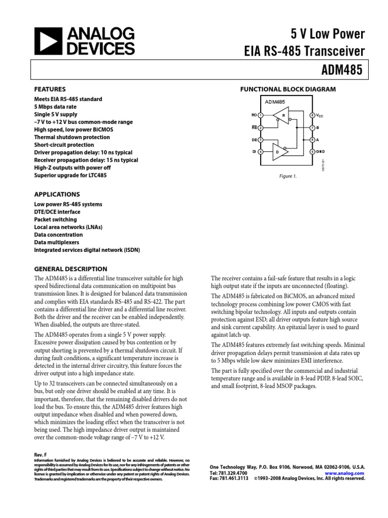 ADM485 | PDF | Cmos | Manufactured Goods