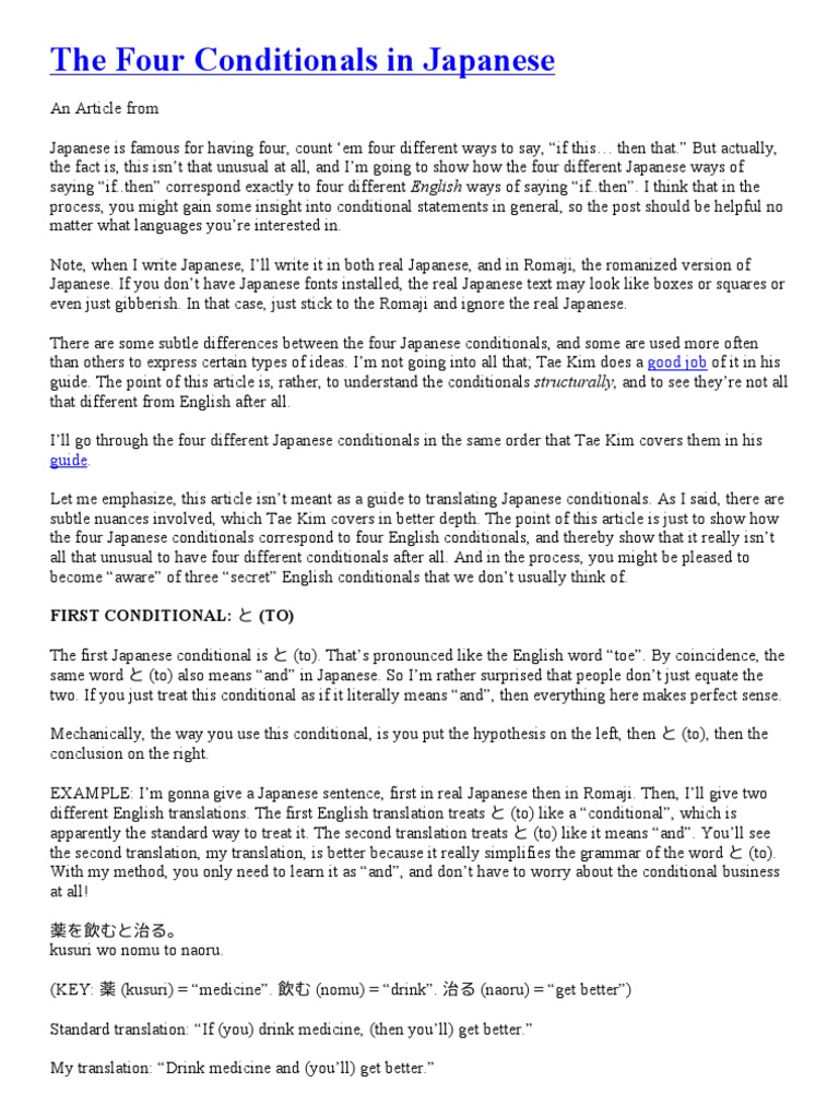 The Four Conditionals in Japanese | PDF | Japanese Language | English ...