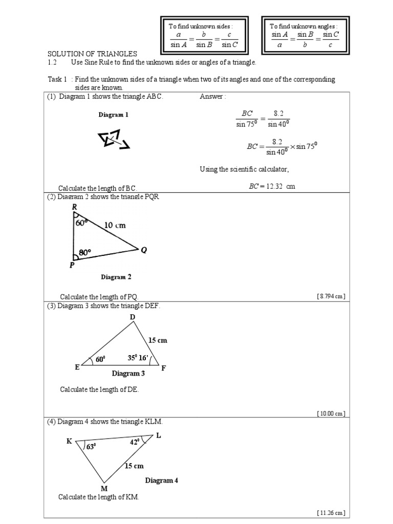 Sine Rule Applications in Triangles | PDF | Sine | Triangle