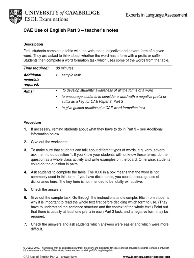 Cae Use of English Part 3 | PDF | Adverb | Verb