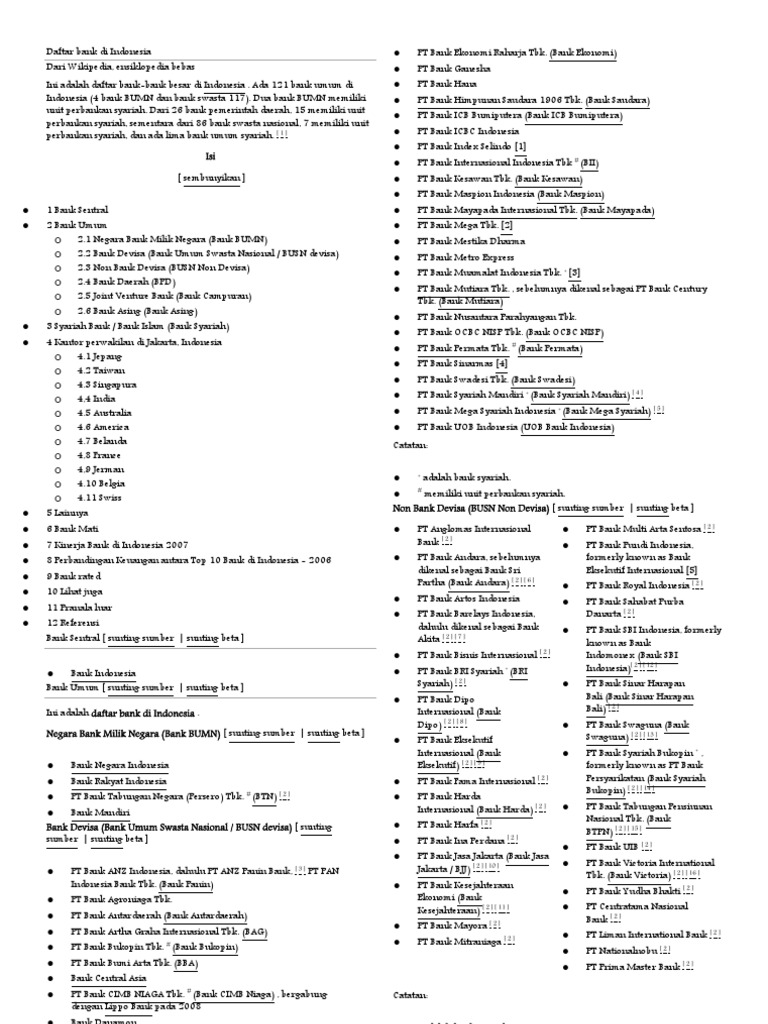 Daftar Bank Di Indonesia | PDF