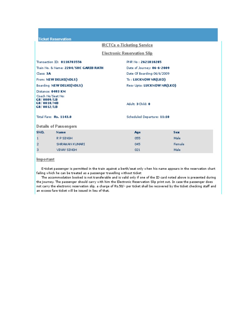 Lucknow Ticket | PDF | Ticket (Admission) | Passenger Rail Transport