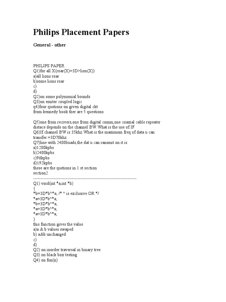 Philips Placement Papers 1305641447 | PDF | Compiler | Function ...