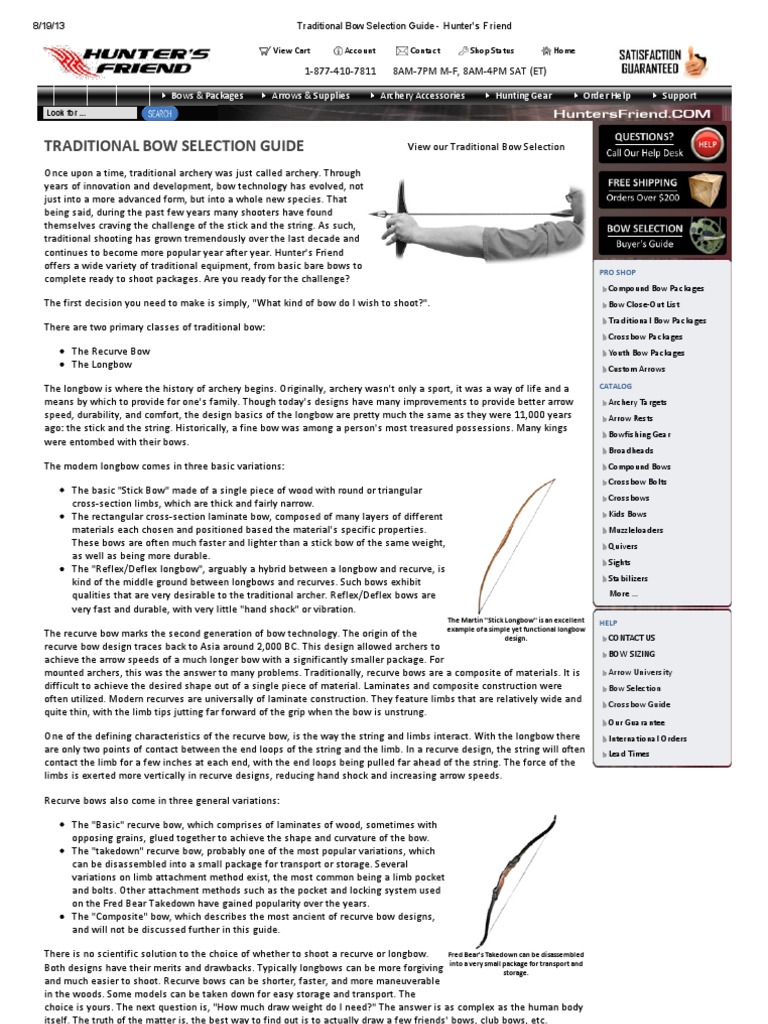 Traditional Bow Selection Guide - Hunter's Friend | PDF | Bow And Arrow ...