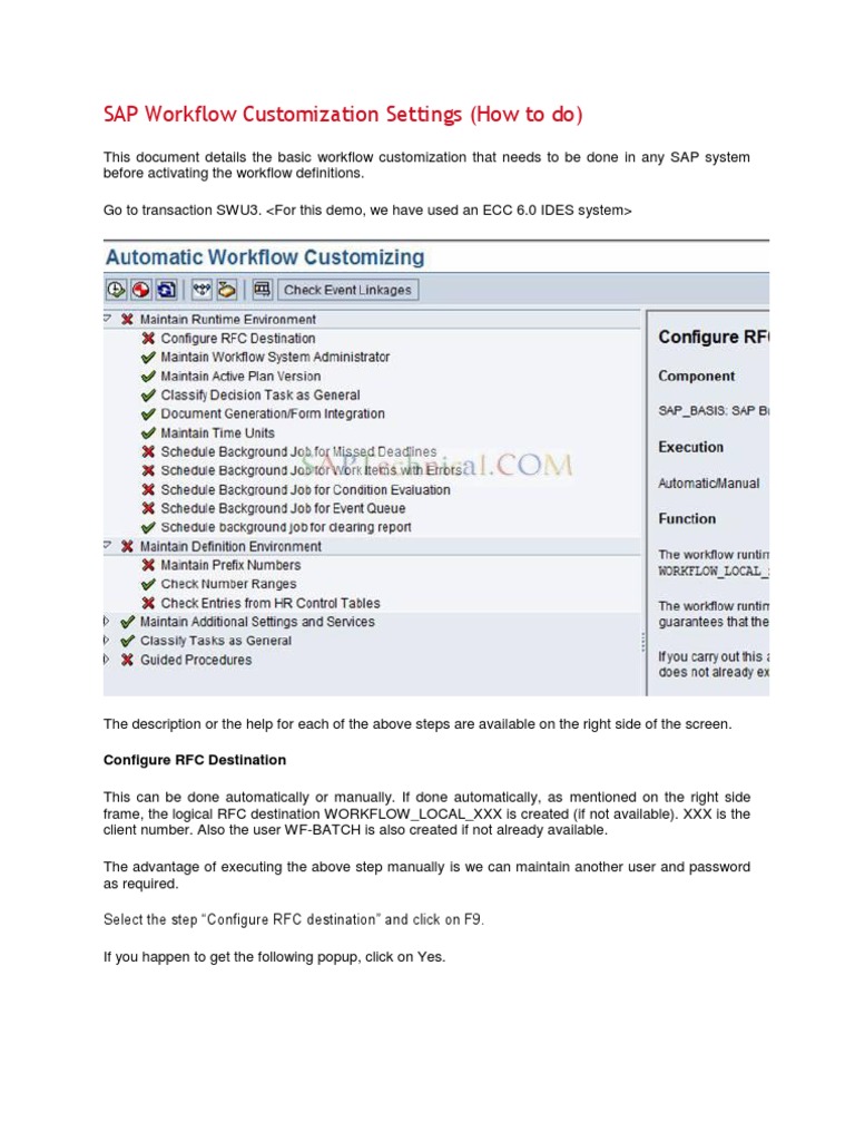 Sap Workflow Customization Settings Pdf Computing Software 3131