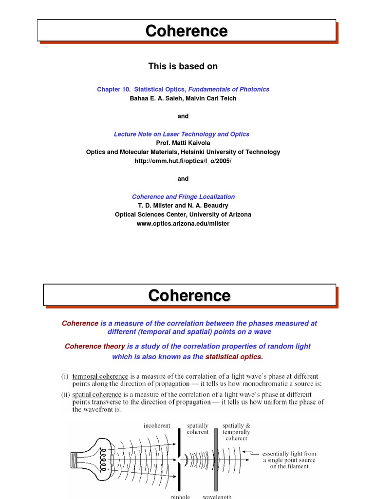 Coherence (Statistical Optics) | PDF | Coherence (Physics) | Modern Physics