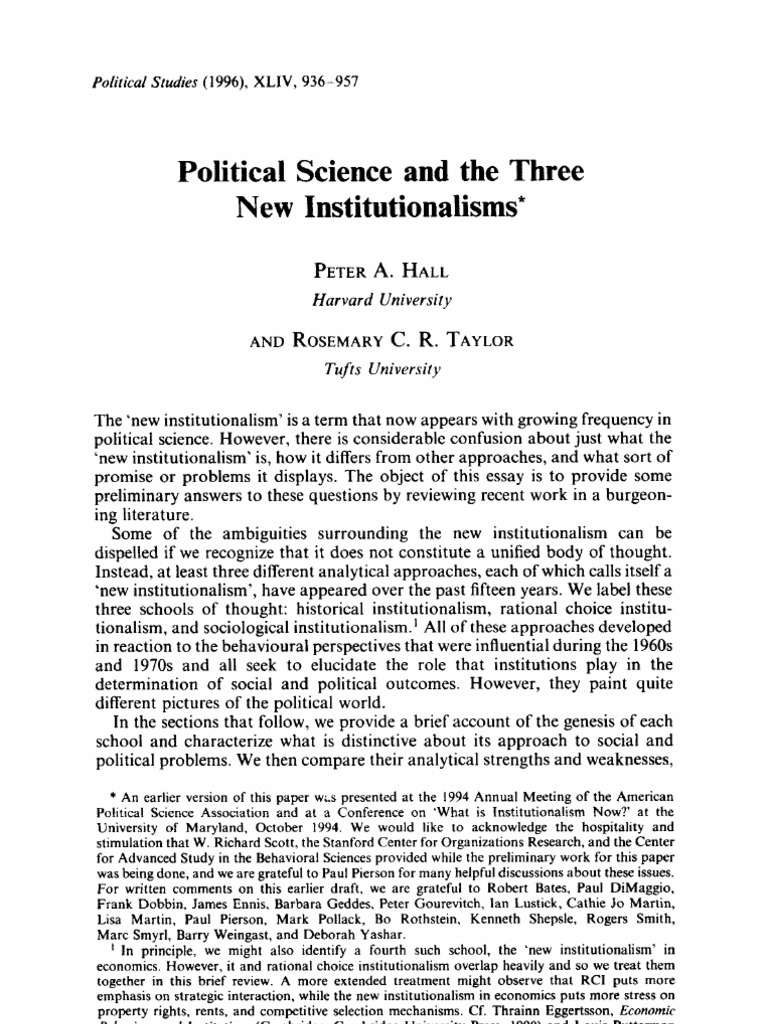 Political Science and Three New Institutionalism | PDF | Institution ...