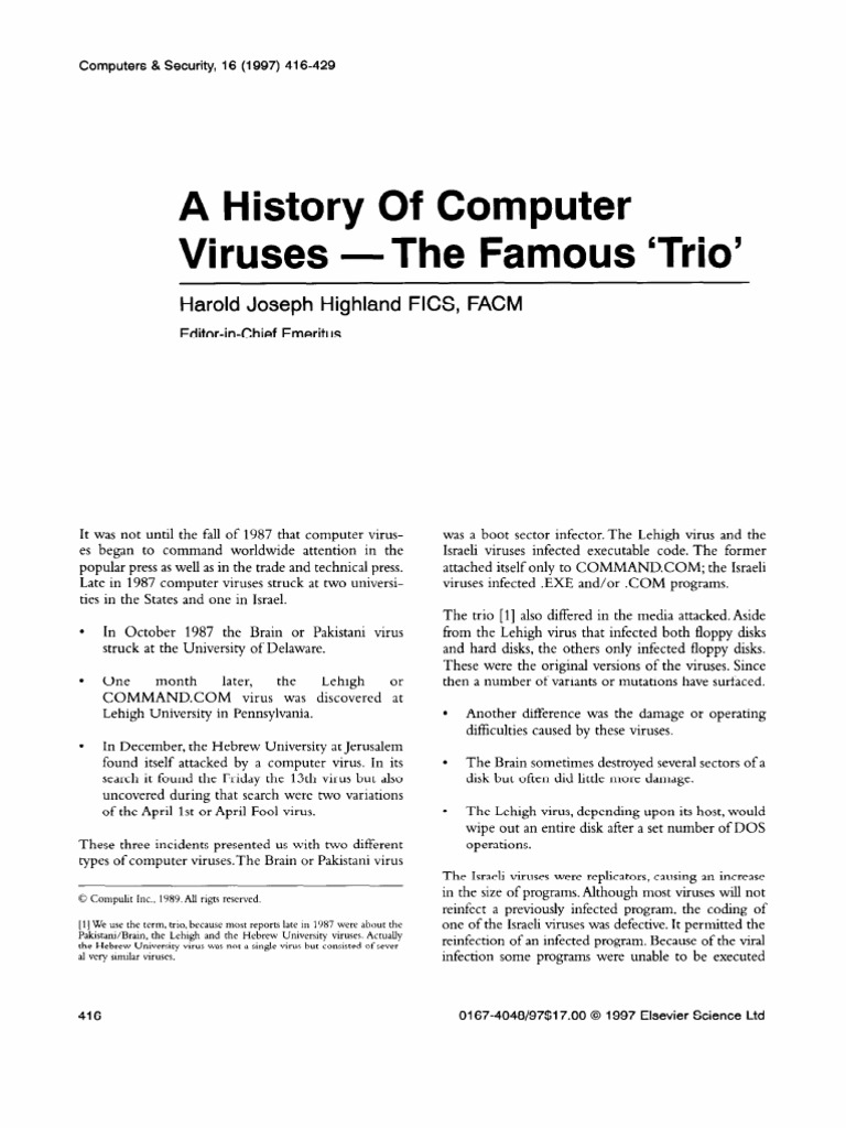 A History of Computer Viruses - The Famous `Trio' | Computer Virus ...