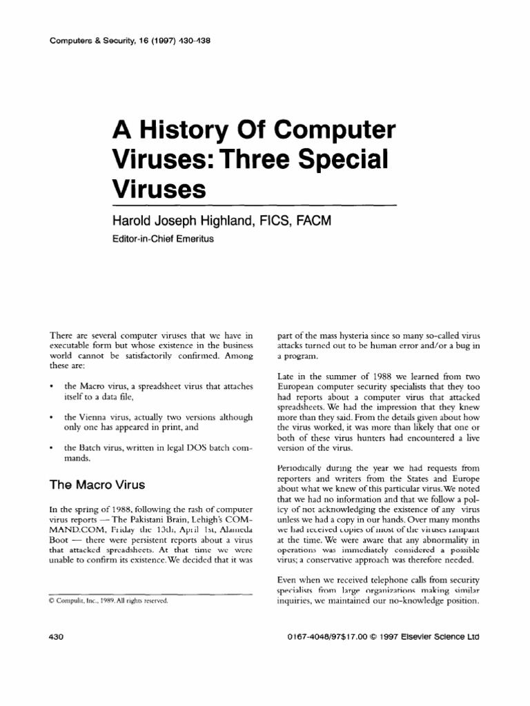 A History of Computer Viruses - Three Special Viruses | PDF | Computer ...