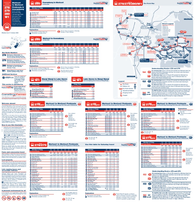 278 279 280 W1 Timetable 11OCT09 V2 | PDF | Bus | Transport