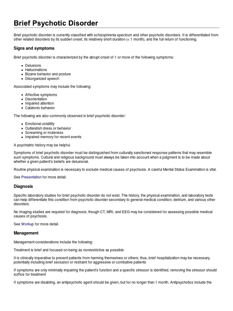 Brief Psychotic Disorder | PDF | Psychosis | Antipsychotic