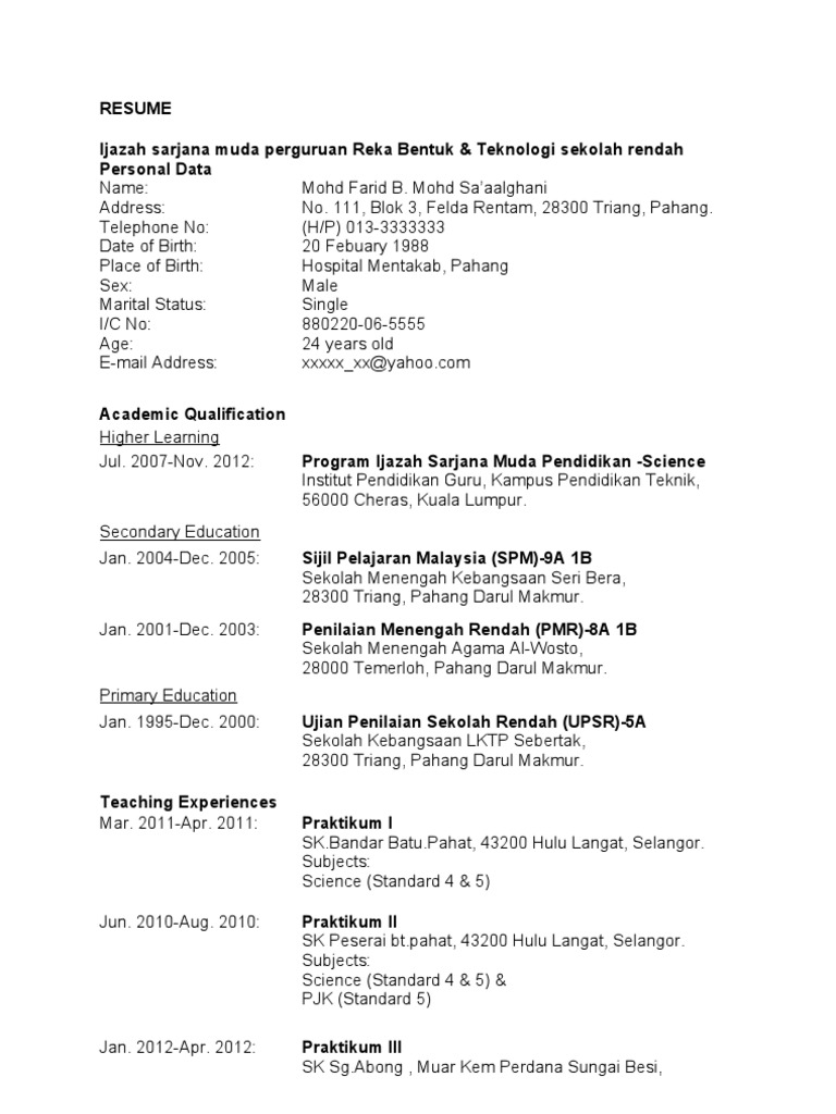 Contoh Resume | PDF | Career & Growth