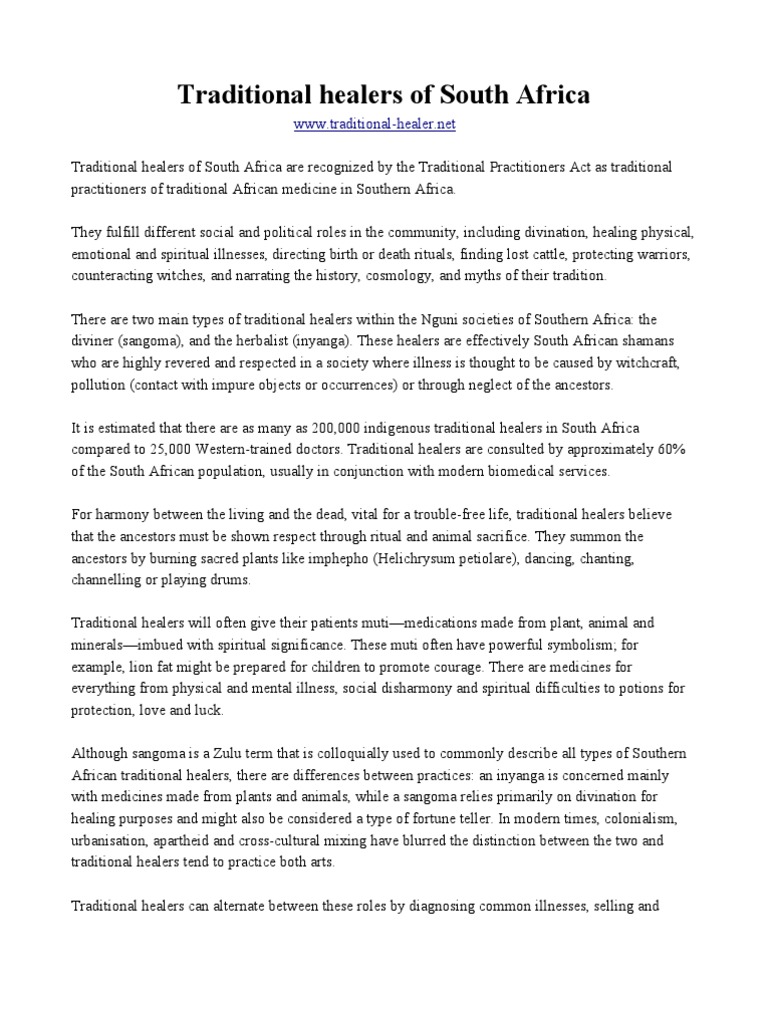 Understanding South African Traditional Healers | PDF | Medicine ...