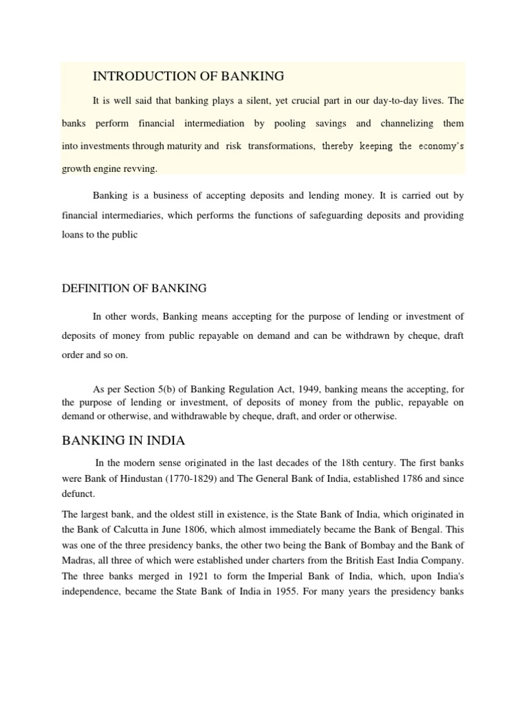 Introduction of Banking | PDF | Banks | Financial Institutions
