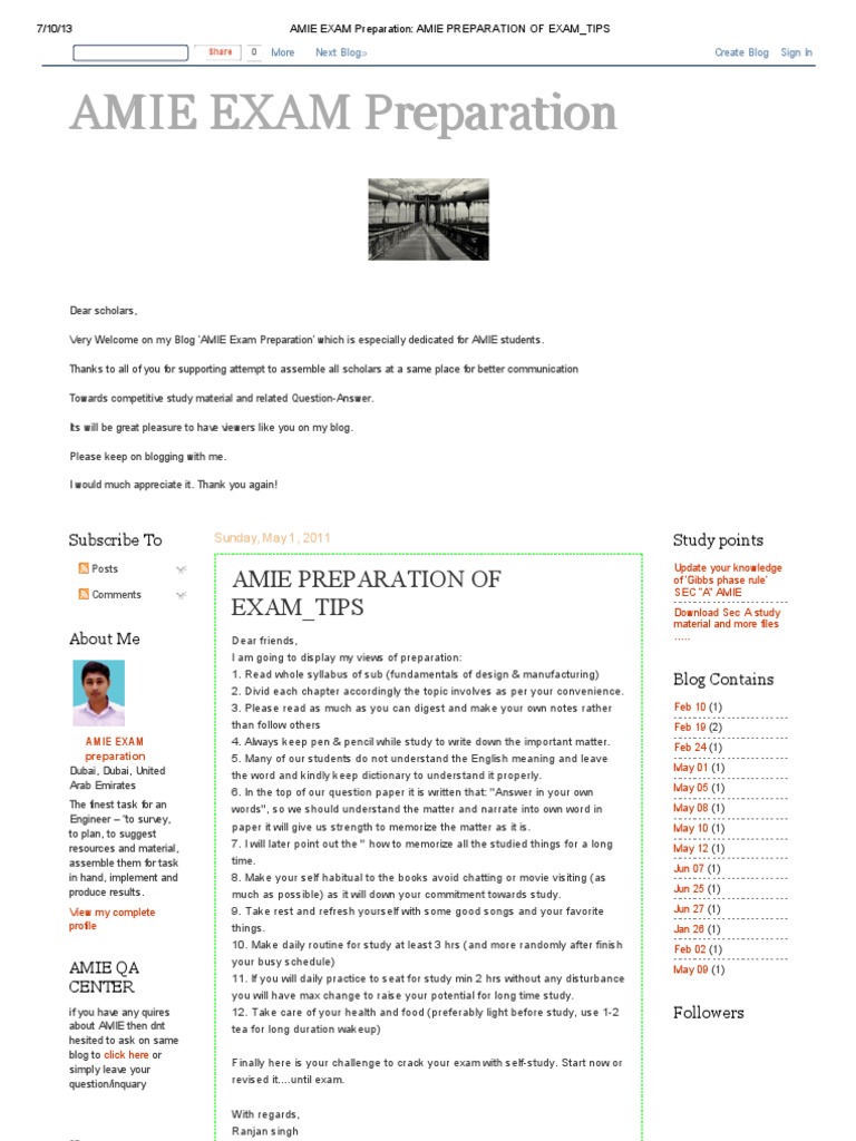 Amie Exam Preparation - Amie Preparation of Exam - Tips | PDF | Blog ...