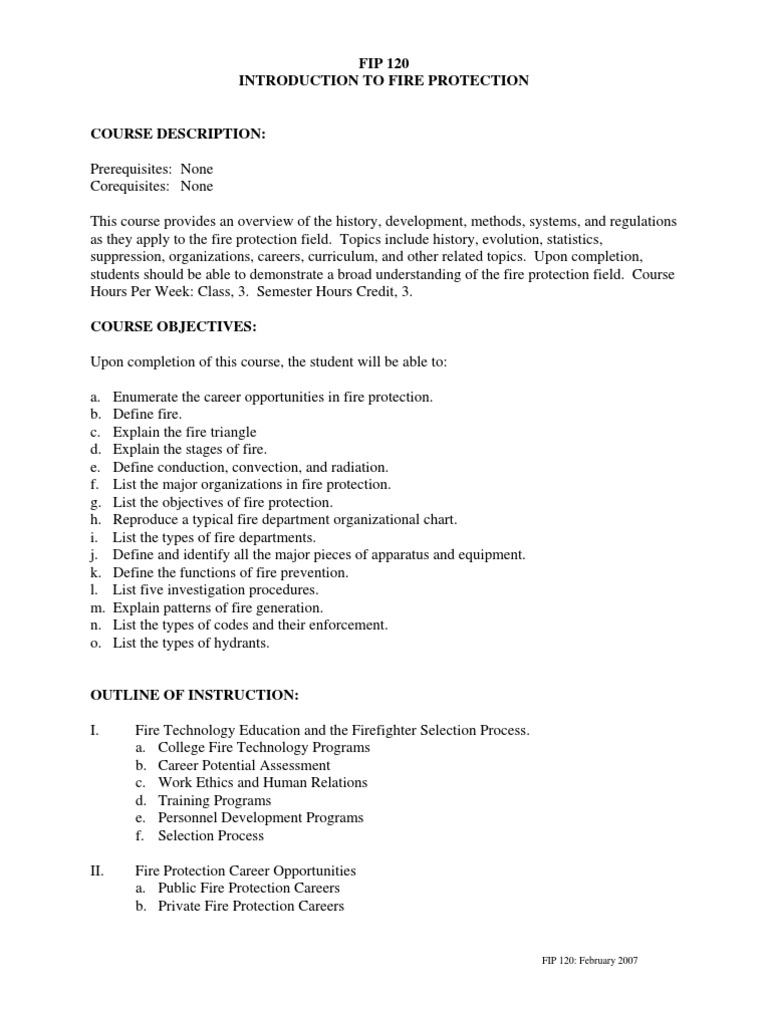 FIP 120 Introduction To Fire Protection | PDF | Firefighting | Fire ...
