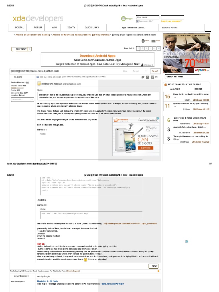 (GUIDE) (HOW-To) Crack Android Pattern Lock! - Xda-Developers | PDF ...