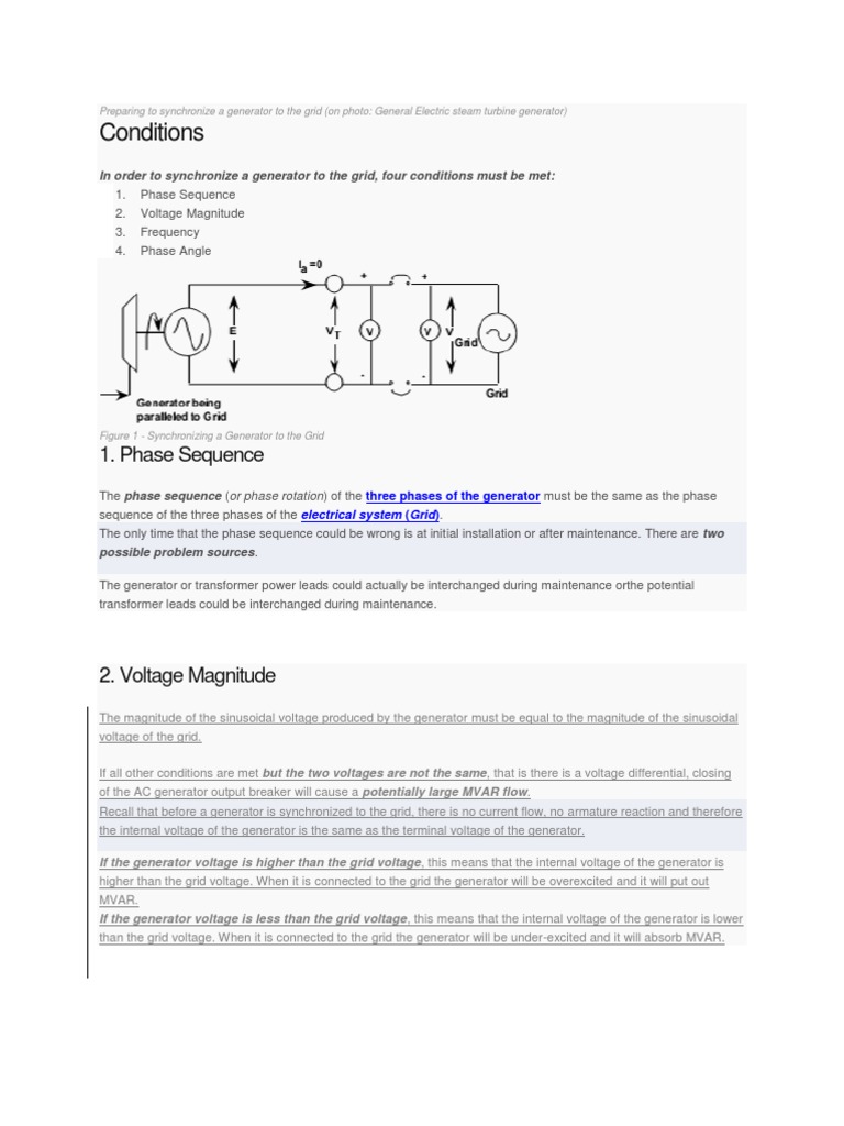 Generator Synchronization to Grid Guide | PDF | Electric Generator ...