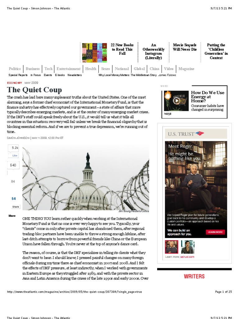 The Quiet Coup - Simon Johnson - The Atlantic | PDF | Troubled Asset ...