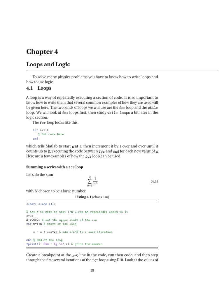 Programming Loops and Logic for Physics Simulations | PDF | Matlab | Control Flow