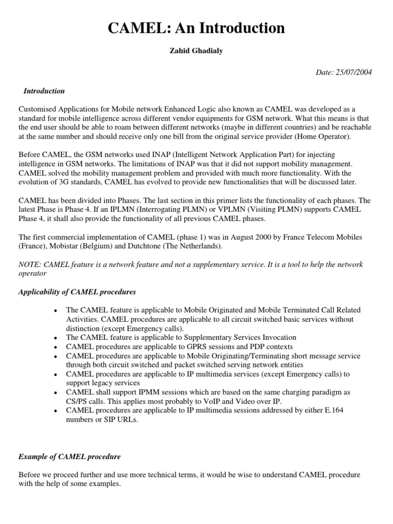 CAMEL An Introduction | PDF | Data Transmission | Electronics